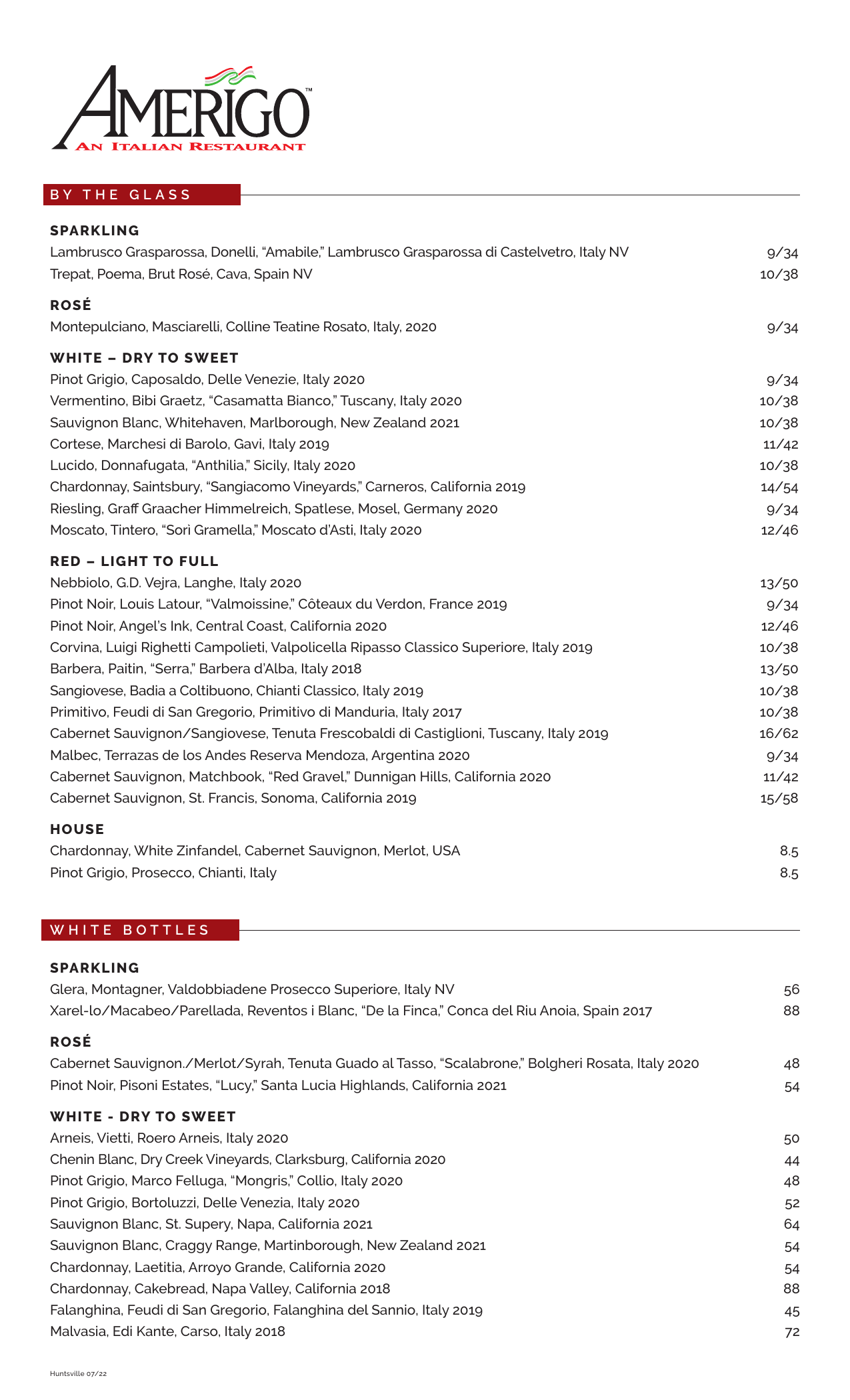 Wine - Amerigo Italian Restaurant